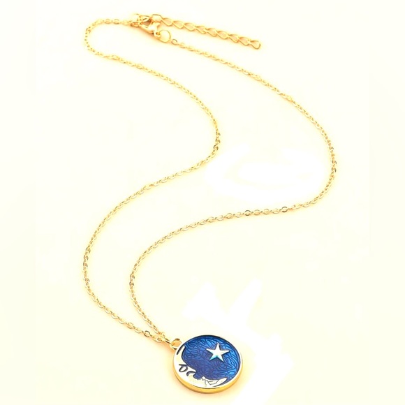 Jewelry | Night Sky Gold Coin Blue Crescent Moon Star Celestial ...